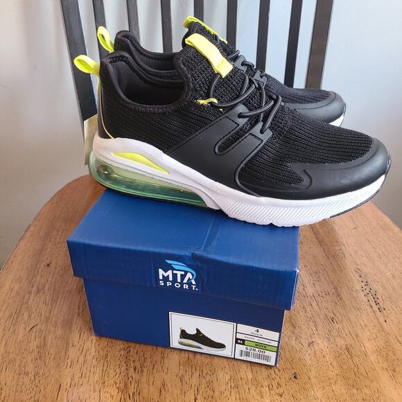 Mta | Shoes | New Boys Size 4 Tennis Shoes Black Neon Lime Green Pullon ...